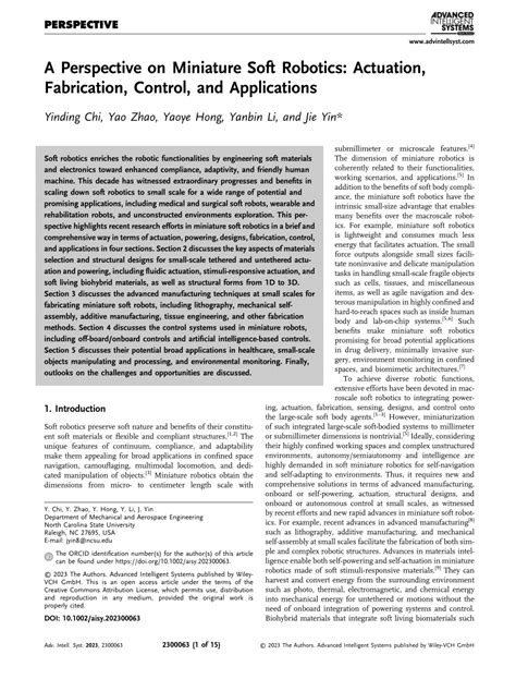 pdf a perspective on miniature soft robotics actuation fabrication control and applications
