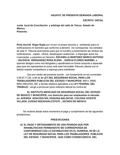Escrito Inicial De Demanda Laboral Actualizado Octubre 2022 Images