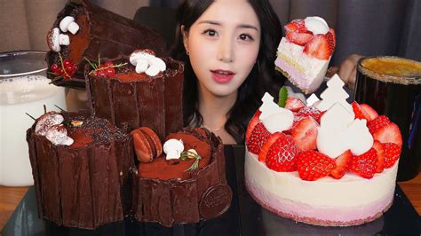 아티제 크리스마스 디저트 부쉬드노엘 케이크와 딸기 치즈 케이크 먹방 ASMRㅣDessert Strawberry