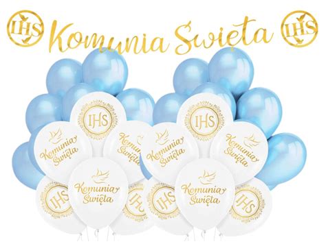 Balony na Komunię Św IHS błękitne dla Chłopca Dekoracje Komunijne
