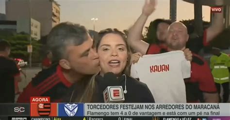 VÍDEO Repórter é assediada ao vivo por torcedor do Flamengo