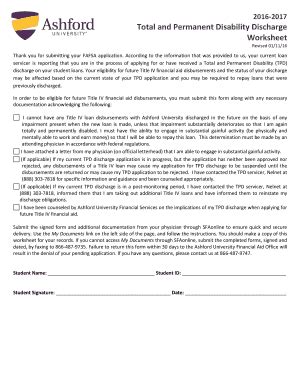 Fillable Online Total And Permanent Disability Discharge Worksheet Fax