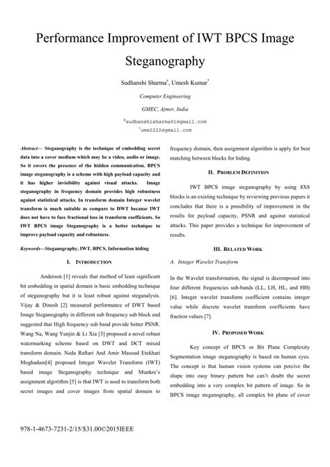 pdf performance improvement of iwt bpcs image steganography