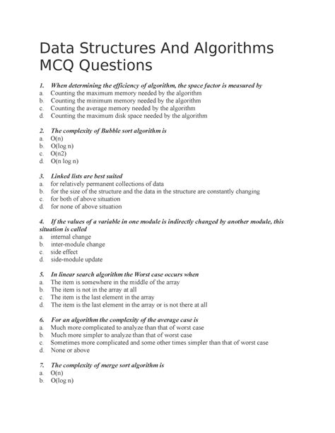 fds mcq set1 sppu se computer fds mcq data structures and algorithms mcq questions 1 when