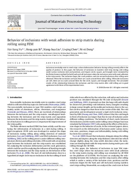 pdf behavior of inclusions with weak adhesion to strip matrix during rolling using fem