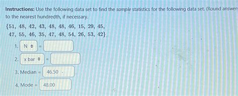 Solved Instructions Use The Following Data Set To Find The Sample