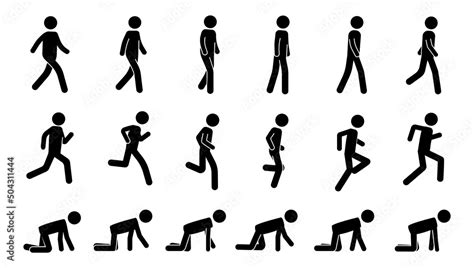 Stick Man Walk Black Animation Kit Of Walking Running And Crawling