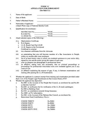 Fillable Online FORM A APPLICATION FOR ENROLMENT See Rule 5 1 1