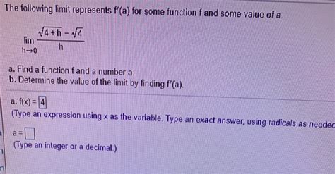 solved the following limit represents f a for some