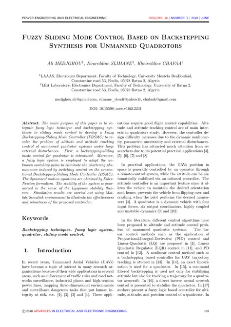 pdf fuzzy sliding mode control based on backstepping synthesis for unmanned quadrotors