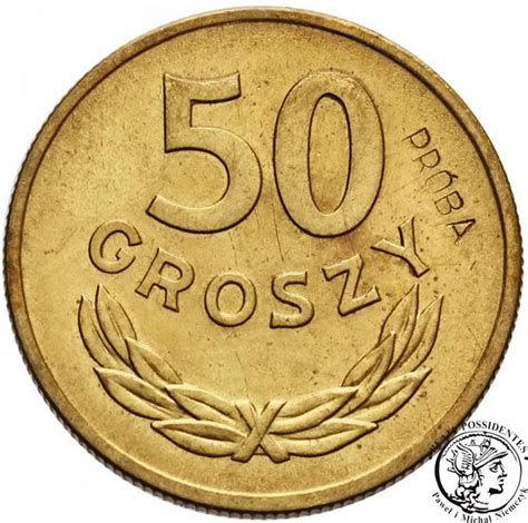 Polska PRL PRÓBA mosiądz 50 groszy 1957 st 1 archiwum niemczyk pl