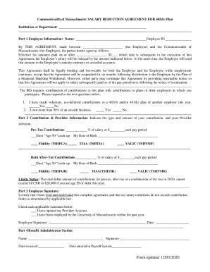 Fillable Online Commonwealth Of Massachusetts SALARY REDUCTION