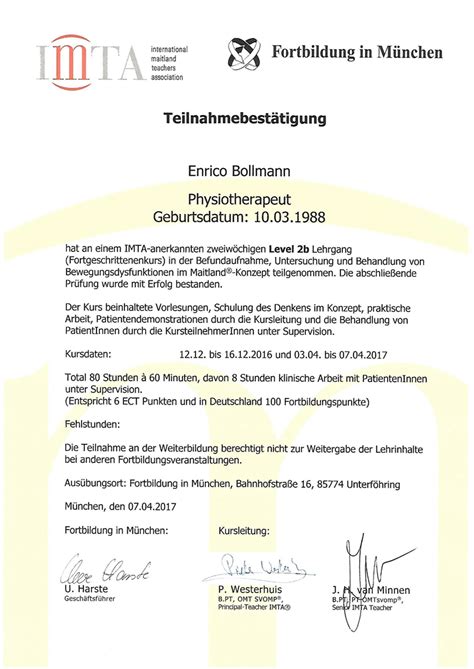 Zertifikate Physiotherapie Praxis Wendepunkt