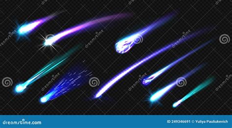 Flying Comets Asteroid Or Meteor With Flame Trail Stock Vector