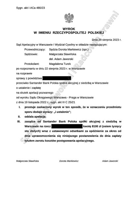 Sąd Apelacyjny w Warszawie PRAWOMOCNE ustalenie nieważności umowy