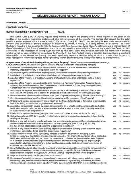 Wisconsin Vacant Land Disclosure Report Fill Online Printable