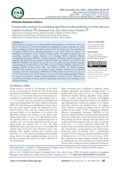 pdf comparative analysis of resampling algorithms in the prediction of stroke diseases