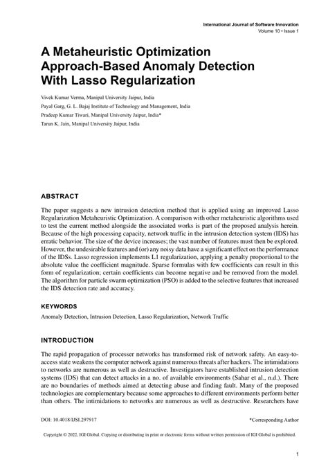 a metaheuristic optimization approach based anomaly detection with lasso regularization