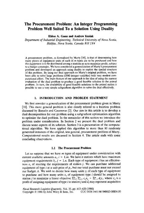 pdf the procurement problem an integer programming problem well suited to a solution using