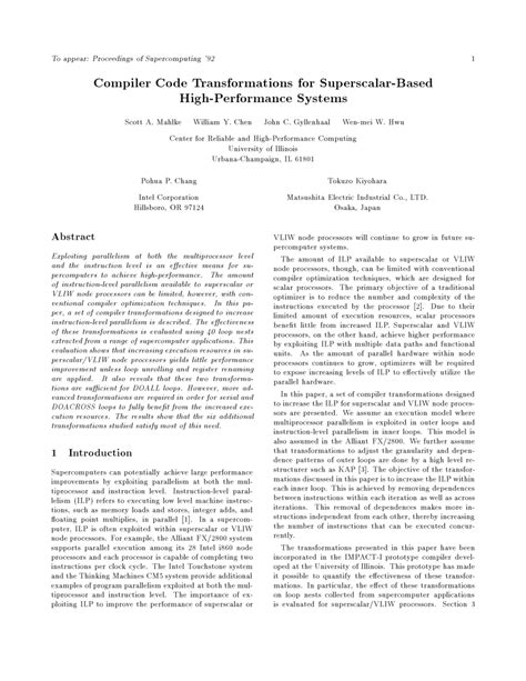 pdf compiler code transformations for superscalar based high performance systems