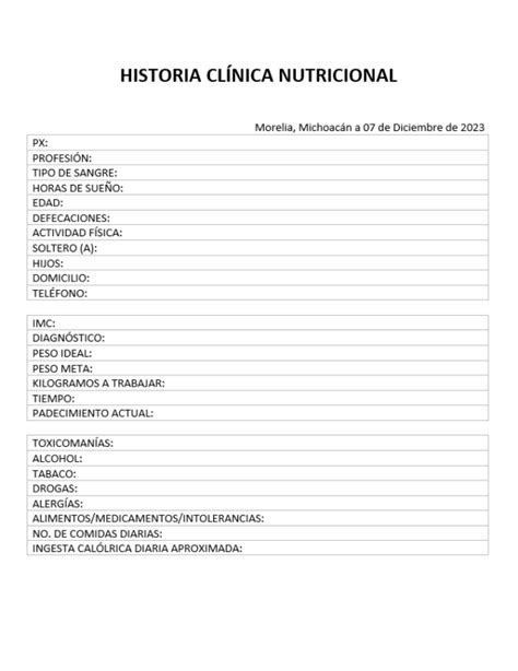 Formato de Historia Clínica Nutricional en Word GRATIS didocu