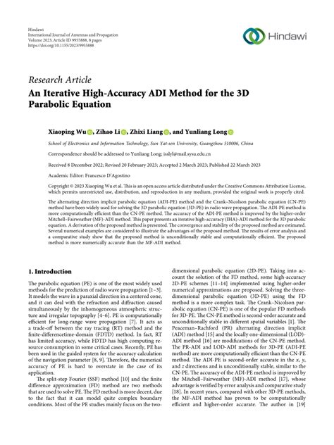 pdf an iterative high accuracy adi method for the 3d parabolic equation