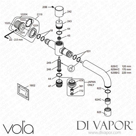Vola 3 4 Inch Thermostatic Mixer 5141DT8 Spare Parts