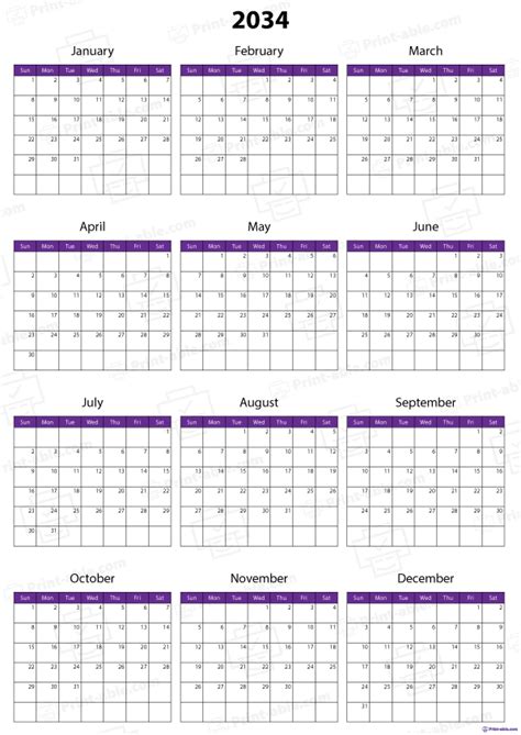 2034 Calendar Printable 1675 Print Able