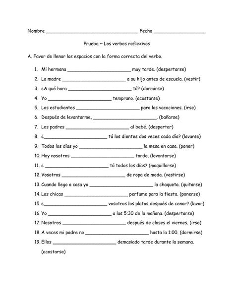 Verbos Reflexivos Conjugation Practice Worksheet Conjugation
