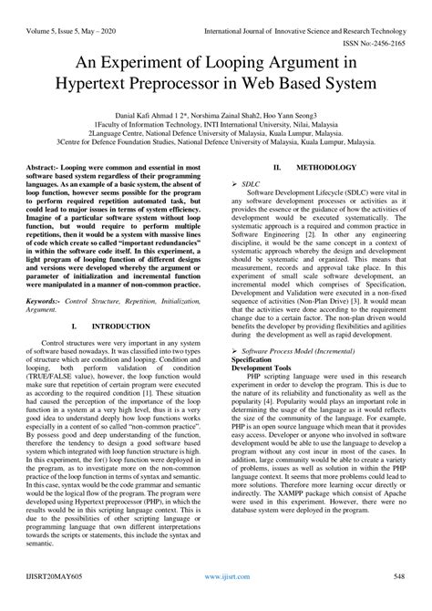 pdf an experiment of looping argument in hypertext preprocessor in web based system