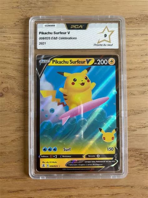 CARTE POKÉMON CÉLÉBRATION 25 Ans Pikachu Surfeur V 008 025 PCA 9 PSA