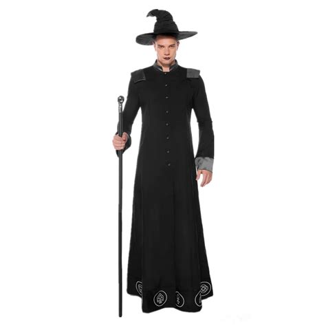 Los Hombres Adultos Negro Traje De Mago De Halloween Oscuro Bata De