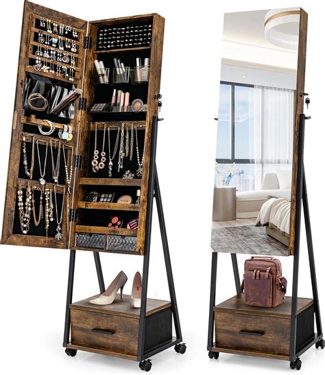 Armoire à Bijoux 2 en 1 avec Miroir Pleine Longueur Organisateur de