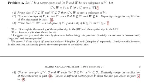 solved problem 5 let v be a vector space and let u and w be