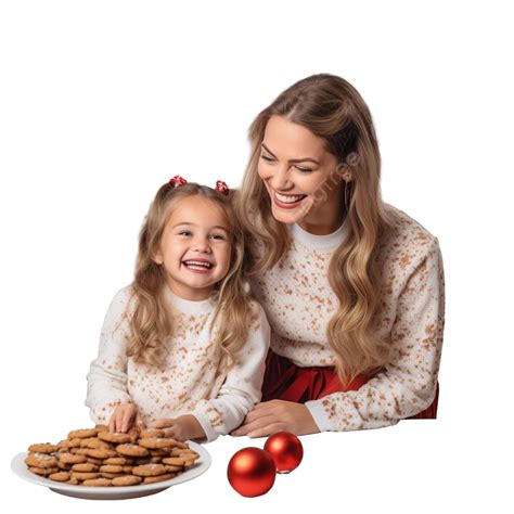 Familia De Mamá E Hija Con Galletas Navideñas En La Cocina PNG Cocina