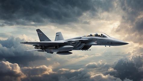 Premium Photo A Fighter Jet Flying Through A Cloudy Sky