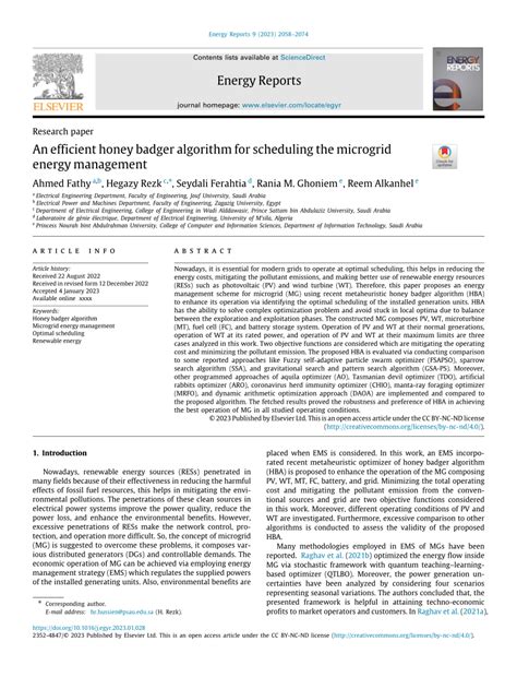 pdf an efficient honey badger algorithm for scheduling the microgrid energy management