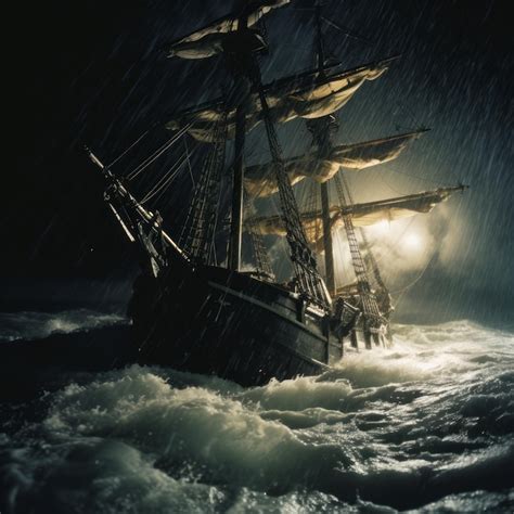 Premium Ai Image Pirate Ship In A Strong Storm At Night Generative Ai