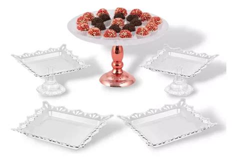 Kit Boleira Lapidada 23 7cm 4 Bandejas Quadradas Luxo Frete grátis