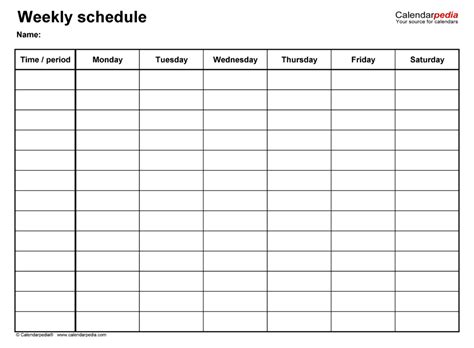 Free Weekly Schedules For Excel Templates Schedule Printable