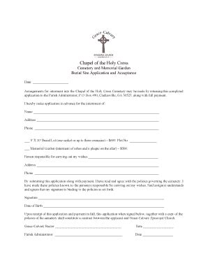 Fillable Online Grace Calvary Burial Site Application And Acceptance