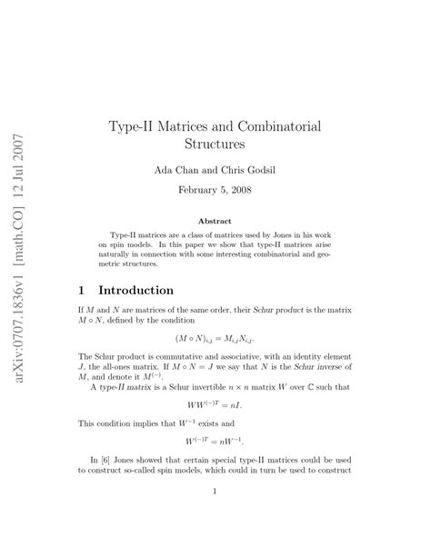 pdf type ii matrices and combinatorial structures