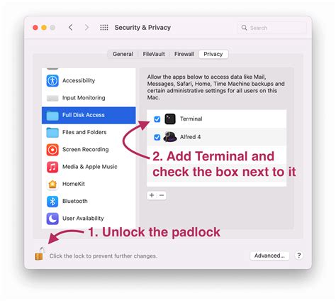Granting Terminal Full Disk Access In Macos Alfred Help And Support