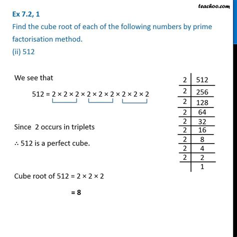 ex 7 2 1 i v find cube root by prime factorisation 64 512