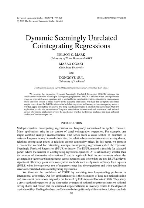 pdf dynamic seemingly unrelated cointegrating regressions