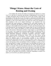 Things I Know About The Costs Of Renting And Owning Docx Things I