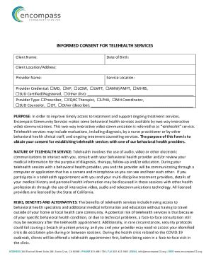 Fillable Online Encompass Telehealth Consent Form English Fax Email