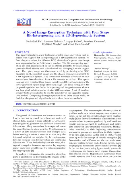 pdf a novel image encryption technique with four stage bit interspersing and a 4d hyperchaotic