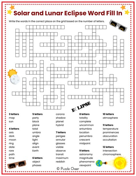 Solar And Lunar Eclipse Word Fill In Puzzle Puzzle Cheer