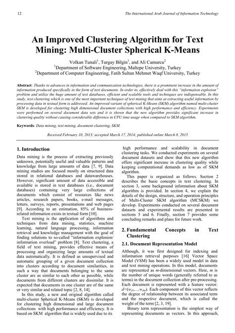 pdf an improved clustering algorithm for text mining multi cluster spherical k means